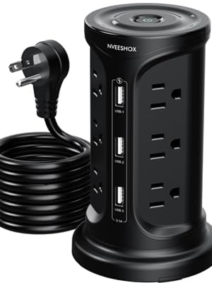 Extensión de Torre,Regleta de Alimentación,Regleta Multicontacto USB con 12 Tomas de CA y 3 USB ...