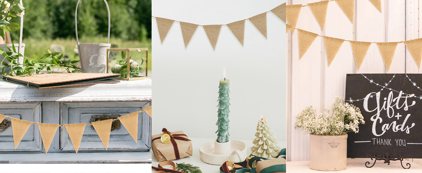 jijAcraft 60PCS 20M Rustic Burlap Banner Bunting, Linen Bunting Burlap ...