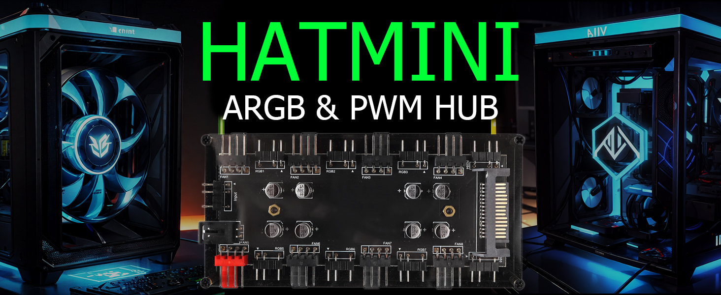 Amazon.com: HATMINI ARGB and PWM Hub，8 Way 5V 3 Pin ARGB HUB and 8 Way 4 PIN Cooling Fan PWM Hub ...