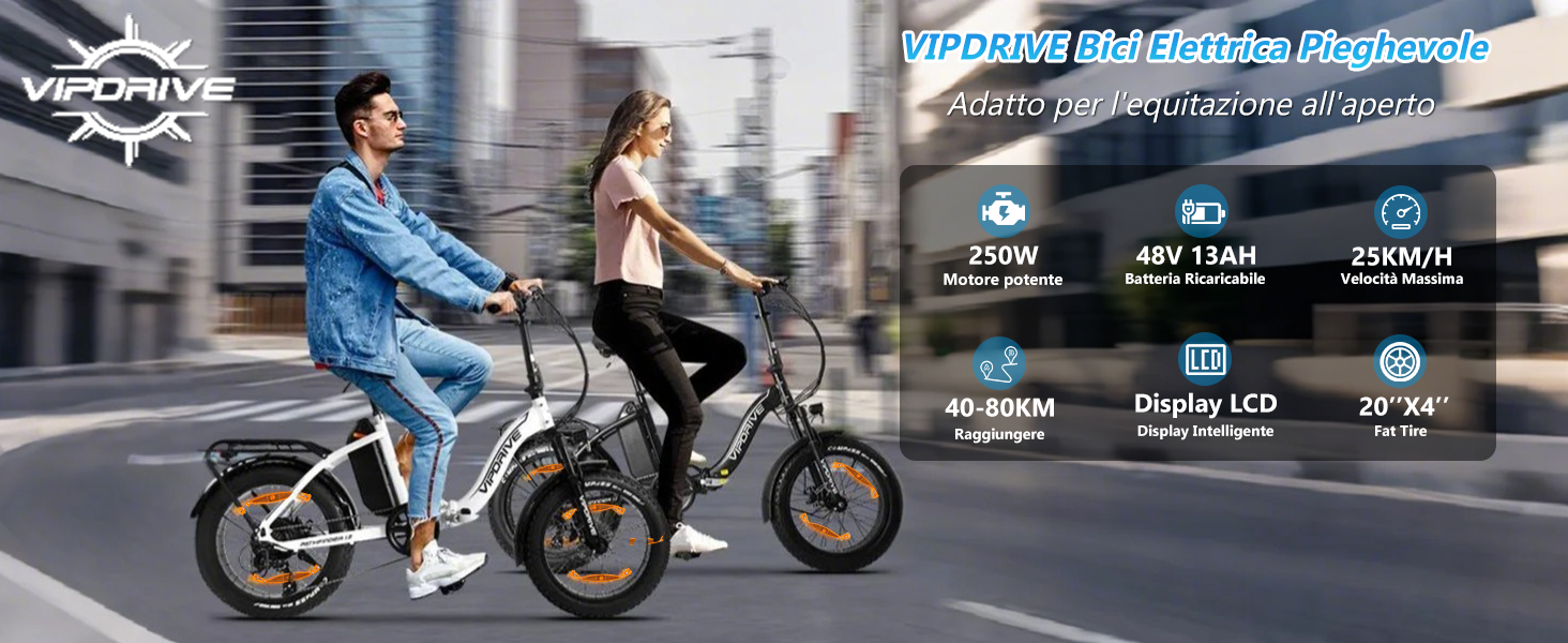 Vipdrive Bici Elettrica Pieghevole, EBike con 20''/24''/26'' x 4'' Fat Tire, Bicicletta ...