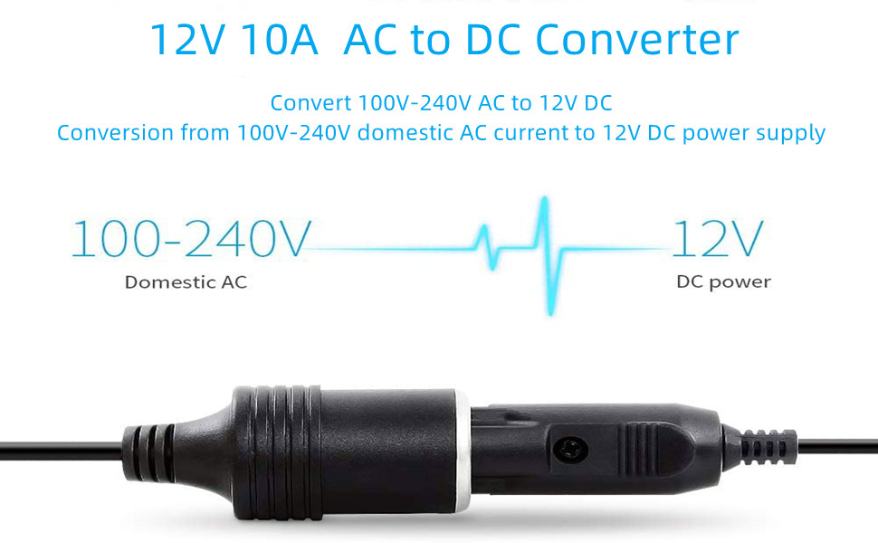 Amazon.com: AC to DC Converter, 100V ~ 240V to 12V 10A 120W, Car Cigarette Lighter Socket AC/DC ...