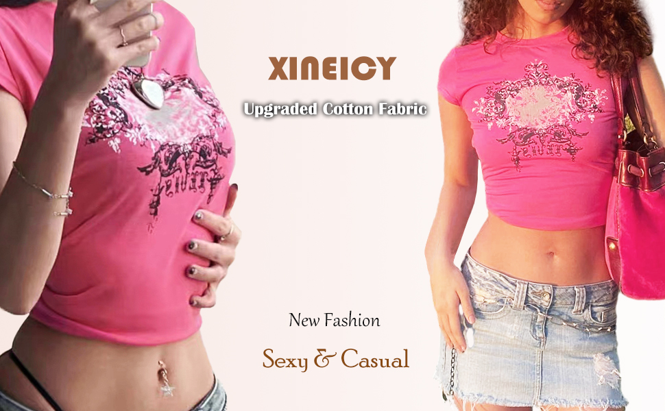Amazon.com: Xineicy Y2K Crop Tops for Woman Short Sleeve Crew Neck Baby Tees Vintage Acanthus ...
