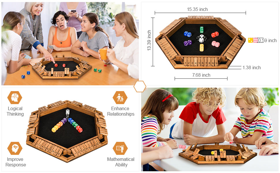 Amazon.com: BIVOMON 1-6 Players Shut The Box Dice Game, Wooden Board ...