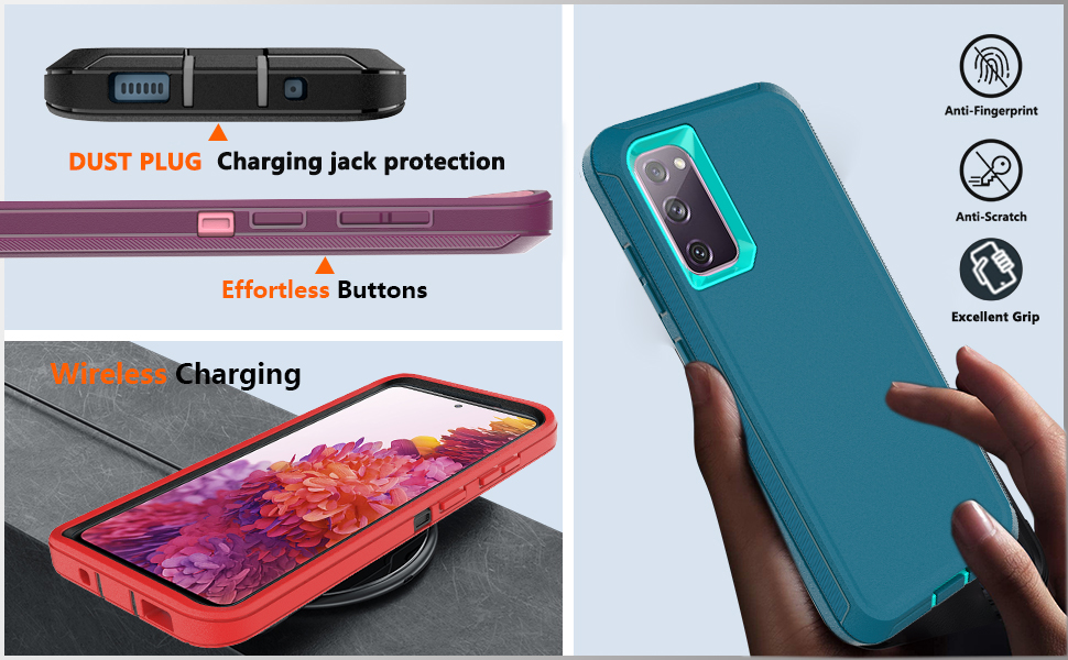 Amazon.com: Samsung Galaxy S20 FE 5G Case - HONG-AMY 3-in-1 Heavy Duty Shockproof Protection ...