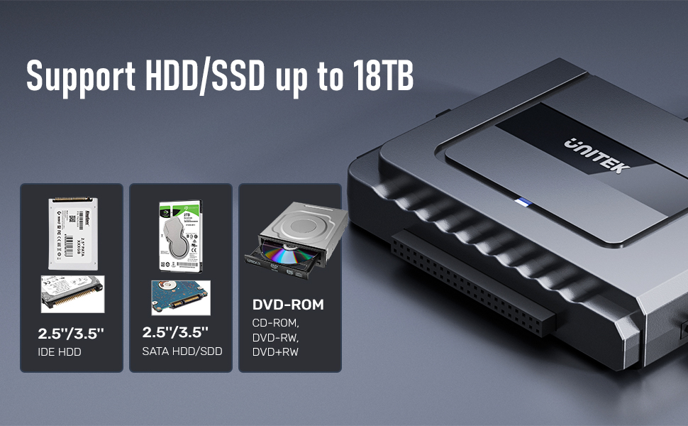 UNITEK IDE SATA to USB Hard Drive Adapter, External Hard Drive Reader for 2.5 and 3.5 inches IDE ...