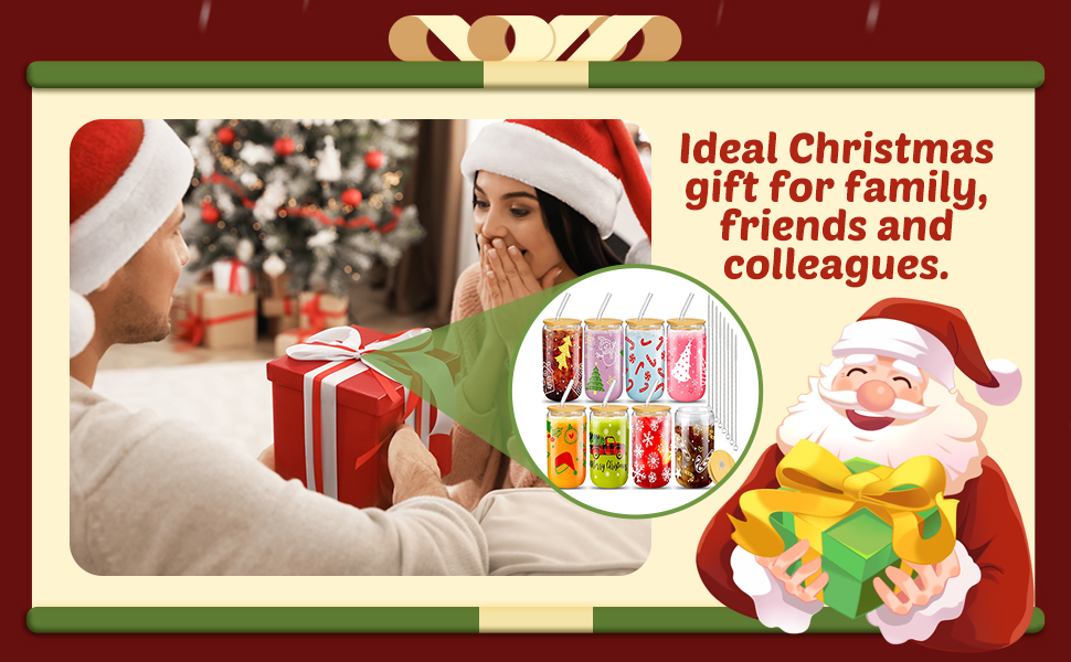 Amazon.com: Umigy 8 Pack Christmas Glass Cups, 16 oz Christmas Mason ...