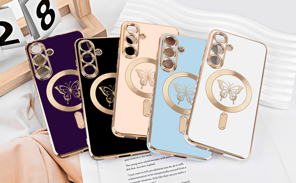 Amazon.com: Newseego for Samsung Galaxy S25 Plus 5G Magnetic Case, Cute Butterfly Luxury Plating ...