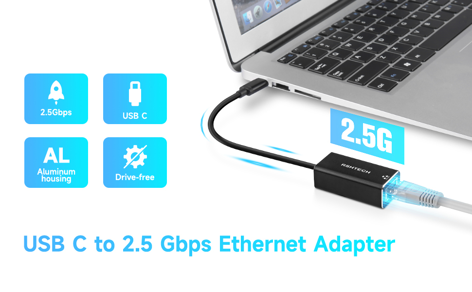 RSHTECH 2.5G USB C LAN Adapter - USB C Ethernet Adapter RJ45 2500Mbps Netzwerkadapter ...