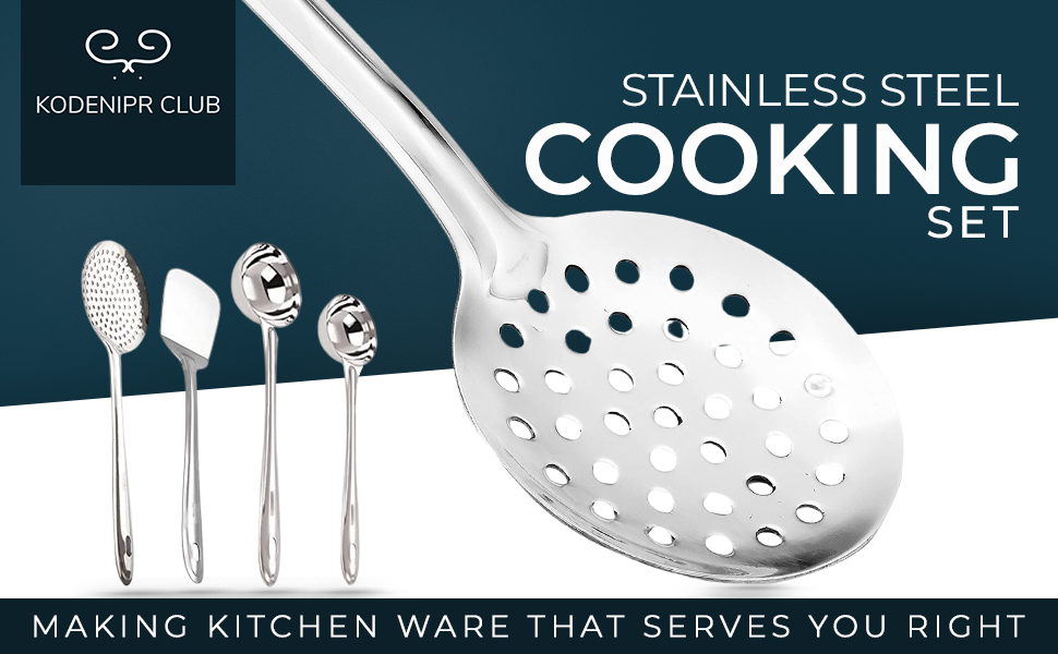 Buy Kodenipr Club Stainless Steel Cooking and Serving Spoon Set for Kitchen (2 Ladle + Skimmer ...