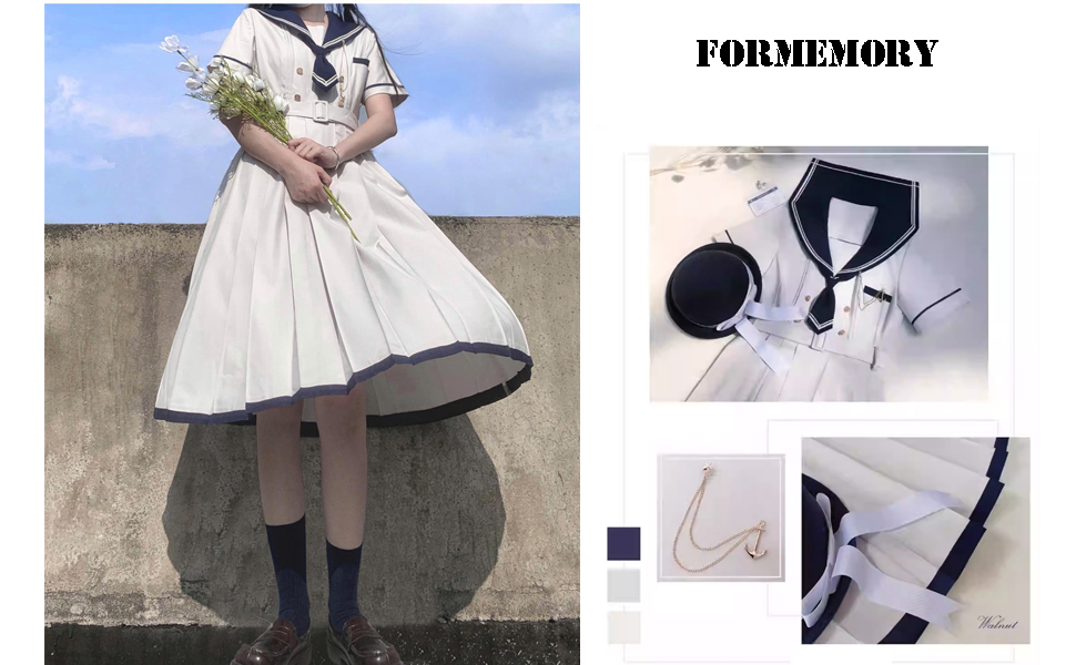 Amazon.co.jp: [Formemory] セーラー服 本格制服 コスプレ JK 女子高生 コスプレ 制服 ホワイト 紺色 半袖 セーラー服 スカート 3点セット ワンピース ネクタイ ...