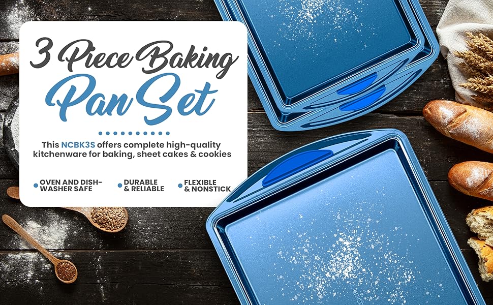 Amazon.com: NutriChef 3-Piece Nonstick Cookie Sheets for Baking ...