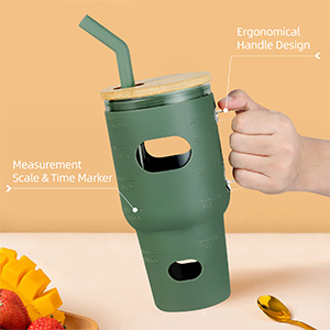 Amazon.com | WINBBY 32 oz Glass Tumbler - Tumbler with Bamboo Lid and ...