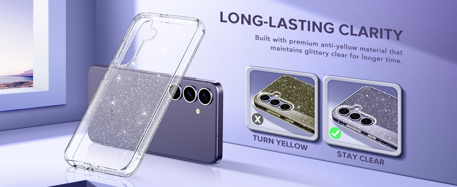 Amazon.com: TIESZEN 3 in 1 for Samsung Galaxy S24 Case Glitter, [Non-Yellowing] with Screen ...
