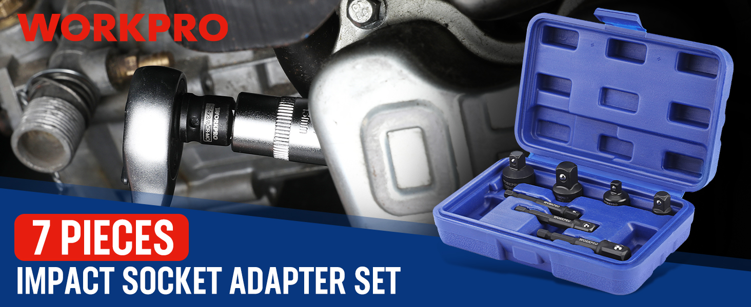 WORKPRO 7 Pieces Impact Socket Adapter Set, Includes 3 Pieces 1/4" Hex Shank Drill Extension Set ...