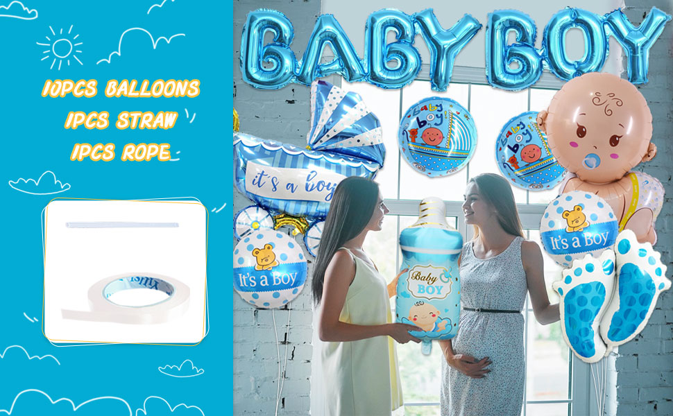 Amazon.com: 10 Pcs Blue Baby Boy Balloons, Shower Decorations, It's A Boy Mylar Letter Foil for ...