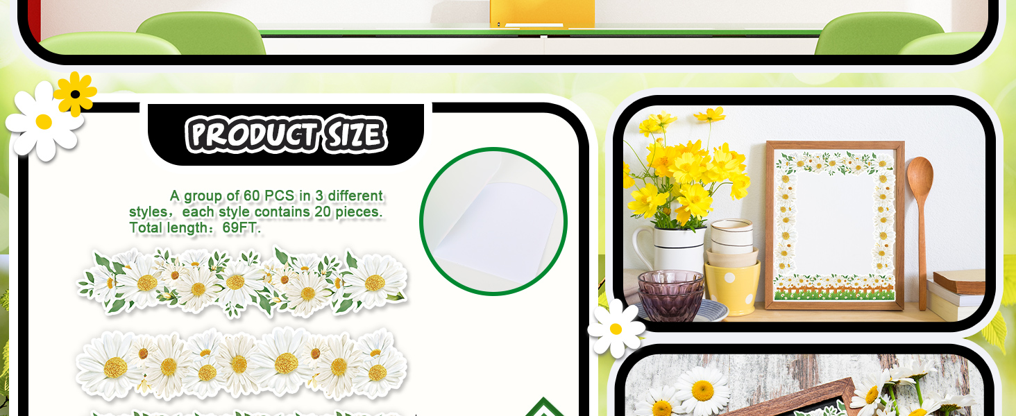 Amazon.com: JarThenaAMCS 69Ft Spring Daisy Bulletin Board Border White ...