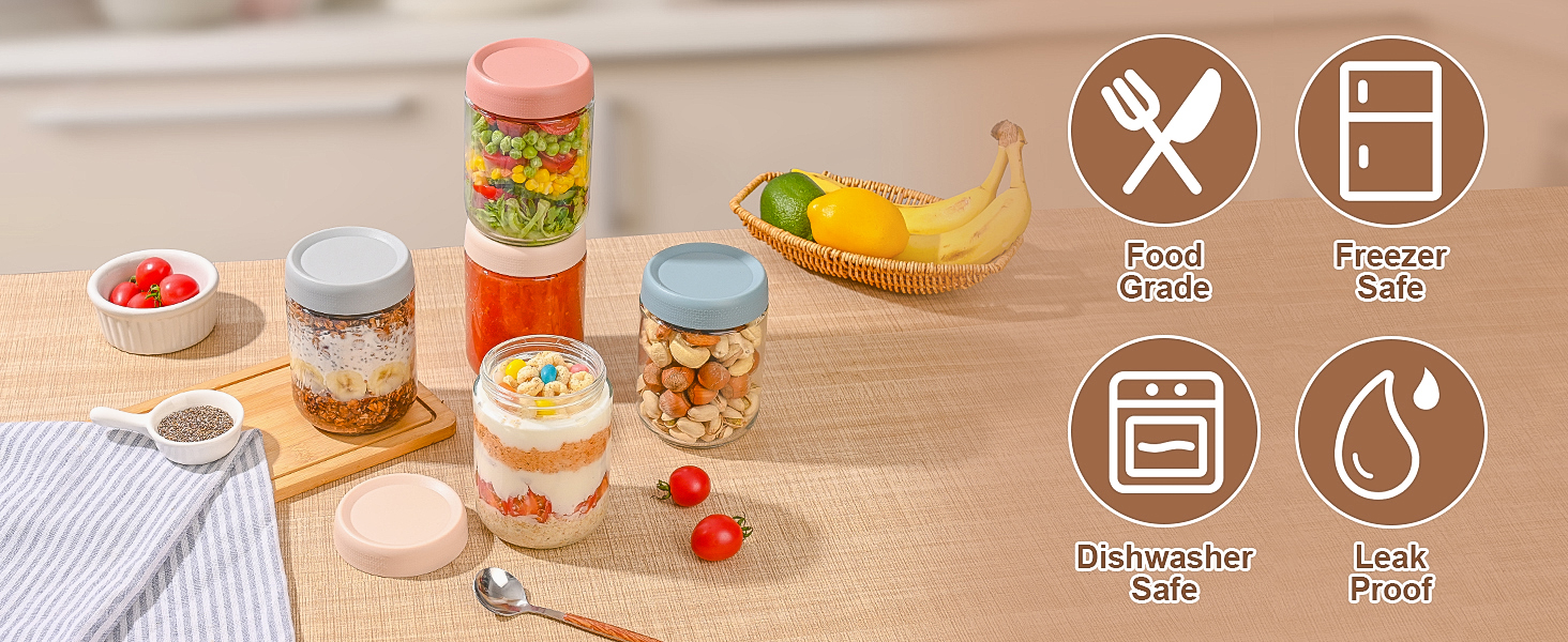 Amazon.com: Xileanalee Overnight Oats Containers with Lids 6 Pack-16 Oz Mason Jar with Lids ...