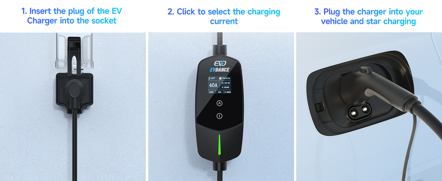 Amazon.com: EVDANCE Level 2 EV Charger 40Amp, 240V 9.6KW Portable Electric Vehicle Charging ...