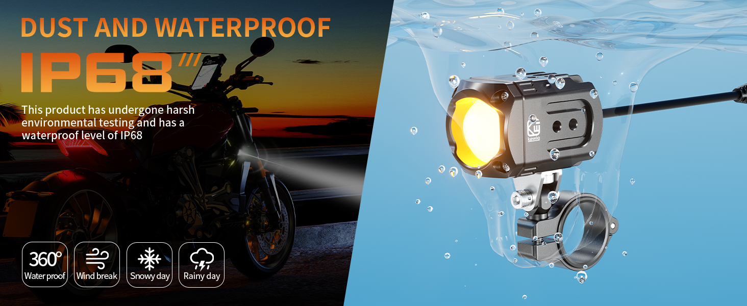 Amazon.com: Kewig Motorcycle Auxiliary LED Light Kit Driving Spotlights White/Amber Fog Light ...