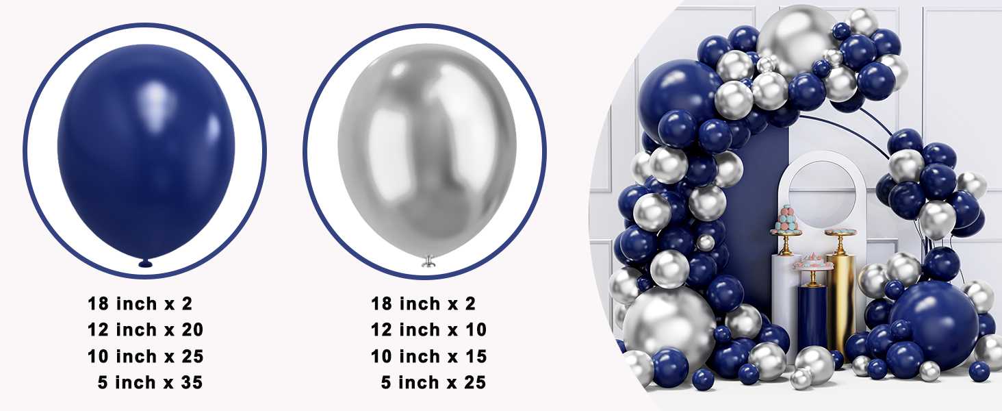 Amazon.com: Blue and Silver Balloons Arch Garland Kit, 134pcs Navy Blue and Silver Balloons with ...