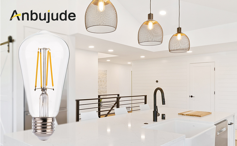 Anbujude Dimmable LED Edison Bulbs 100W Equivalent, 8W ST58 Vintage LED Filament Edison Light ...