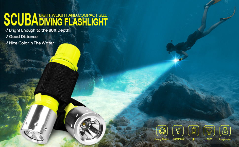 WholeFire Dive Torch, 2 Pack 1000 Lumens IPX8 Waterproof Scuba Diving Torch, 3 Modes ...