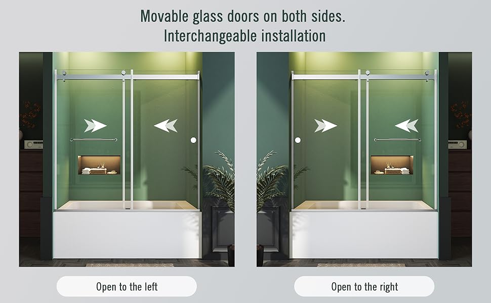 Foskbaths Bathtub Sliding Door, 55"-60" W x 56" H Tub Shower Door, Bathtub Glass Door, Bathtub ...