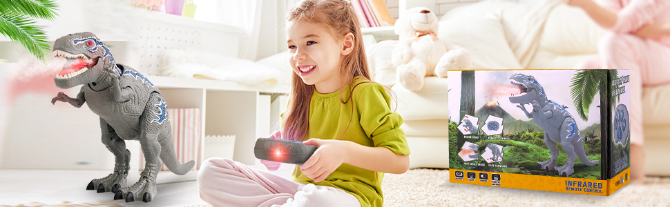 FANURY Remote Control Dinosaur Toys, LED Light Up Walking& Roaring Realistic T-Rex Dinosaur ...