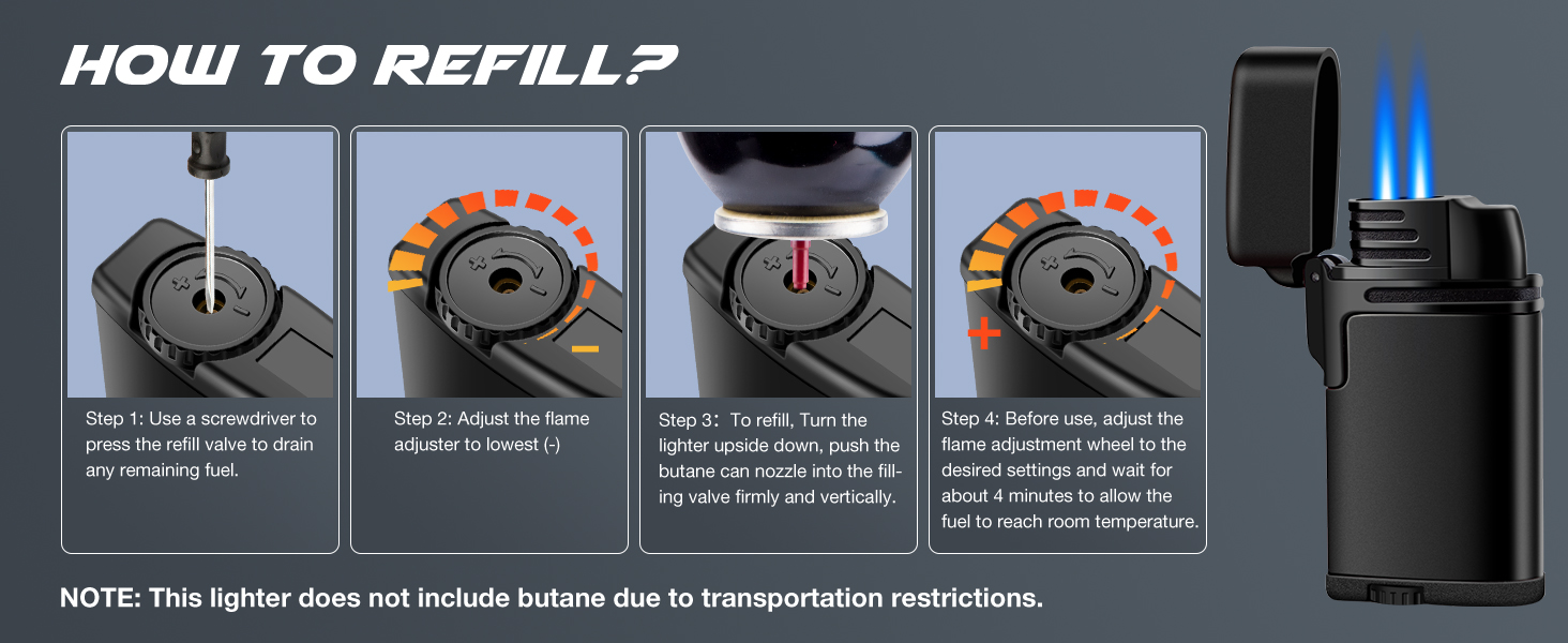 Cigar Torch Lighter 2 Pack Dual Jet Flame Lighter Butane Refillable and ...