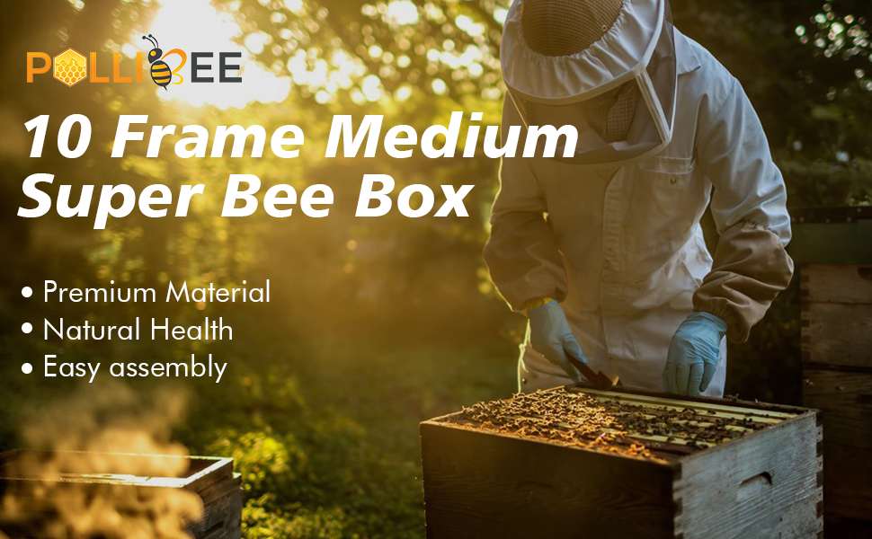 Amazon.com: POLLIBEE 10 Frame Medium Super Beehive Box, Langstroth Honey Bee Box Dipped in 100% ...