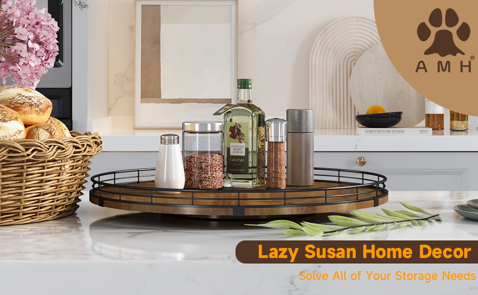 Amazon.com - Farmhouse Oak 18" Lazy Susan Turntable Organizer for Cabinet, Round Wooden Lazy ...