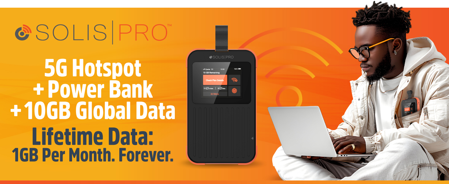 Amazon.com: Solis Pro – Mobile 5G Hotspot and Power Bank, Bundle Includes Lifetime Data (12GB ...