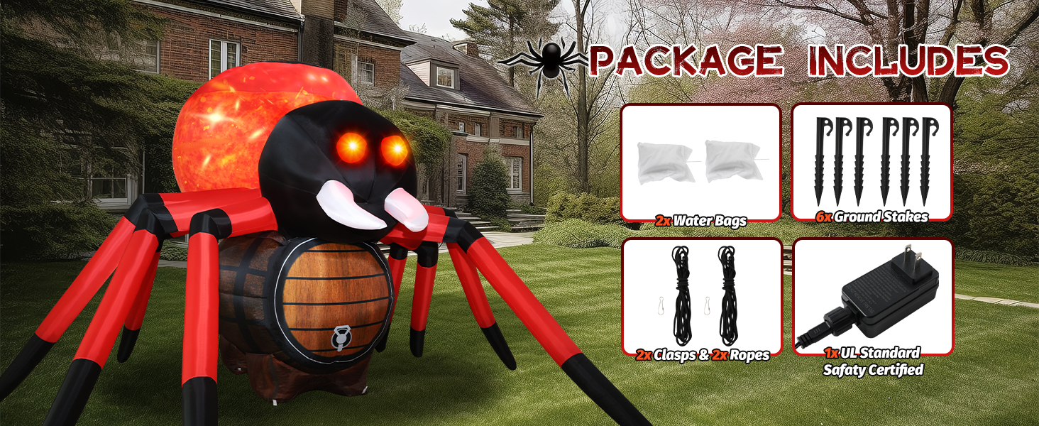Amazon.com: TCFUNDY 7FT Halloween Inflatable Giant Spider and Barrel, Giant Blow Up Spider with ...