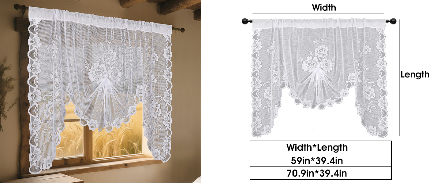 Amazon.com: AUTMOR Valances for Windows Swag Curtains White Lace Curtain Short Floral Linen Semi ...