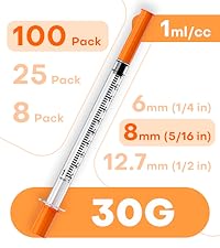 Amazon.com: U-100 1mL/cc Lab Syringes with 30G 1/2" (12.7mm) Needle Individually Wrapped, Pack ...