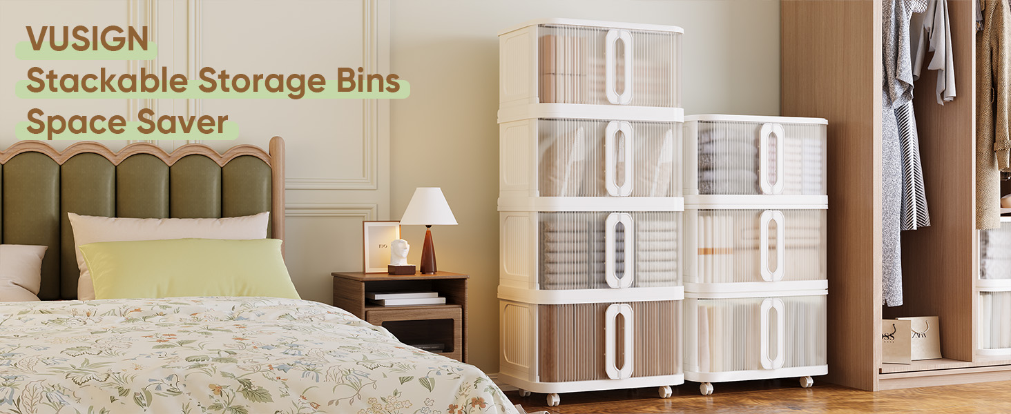 Amazon.com - VUSIGN 360 QT Stackable Storage Bins with Lid, Folding ...