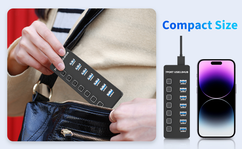 Likorlove USB Hub 3.0 mit verlängertem 100cm Kabel, Ultra dünn USB Hub auf 7 USB 3.0 mit ...