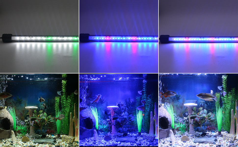 VARMHUS Submersible LED Aquarium Light with Timer, Auto On/Off Dimming, 3 Light Modes, 4-Color ...