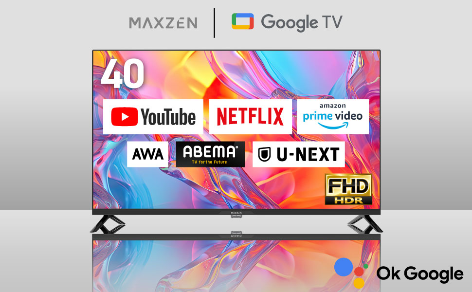Amazon | MAXZEN テレビ 40型 Googleテレビ 40インチ グーグルテレビ 40V 地上・BS・110度CSデジタル 外付けHDD録画機能 HDMI2系統 HDRパネル ...