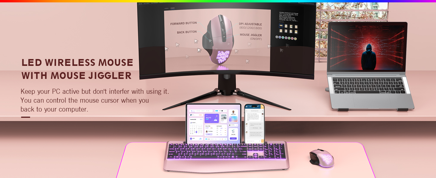 Amazon.com: Wireless Keyboard and Mouse Backlits, Wrist Rest, Jiggler ...