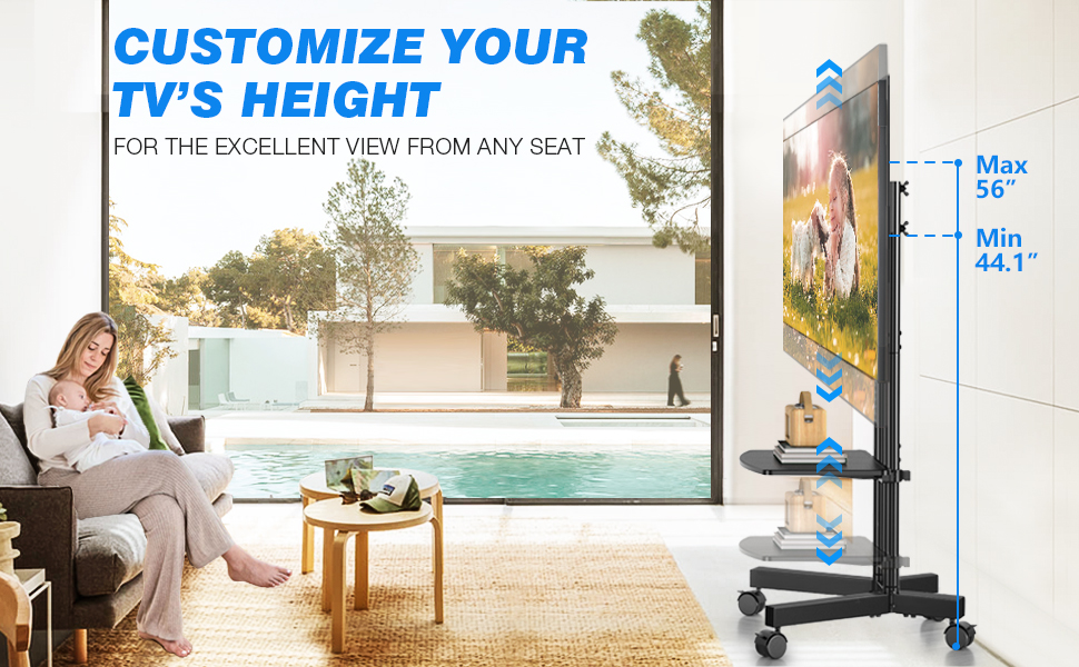 Rfiver Rolling TV Stand with Laptop Shelf, Mobile TV Stand with ...