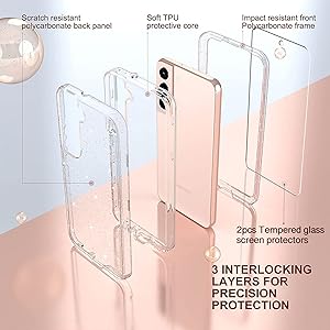 Amazon.com: KIOMY Clear Shockproof Case for Samsung Galaxy S22 with 2 Packs Tempered Glass ...