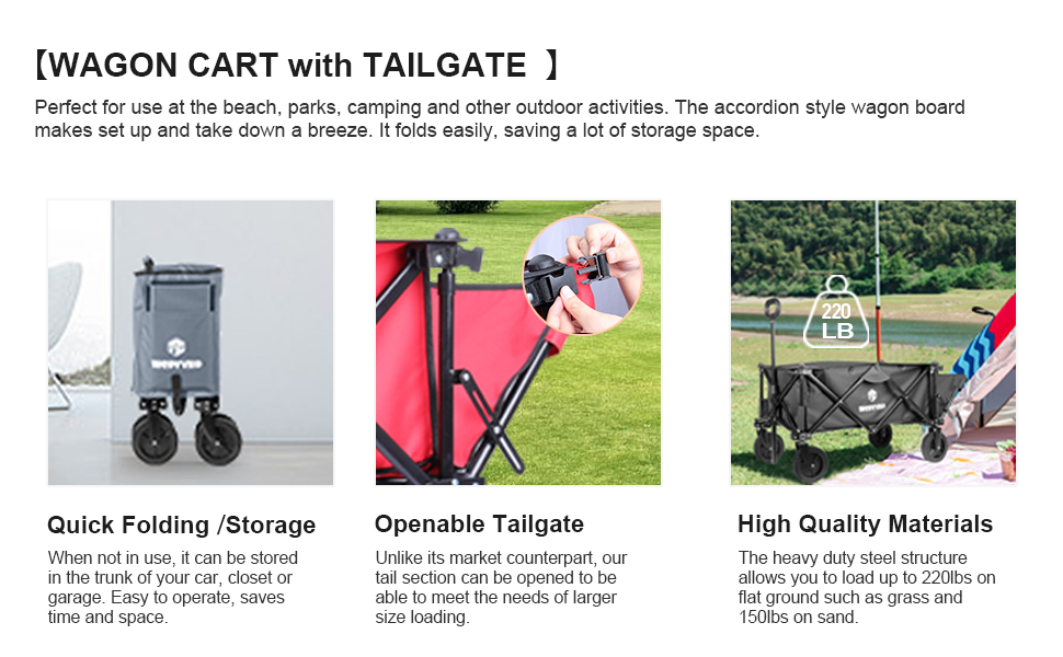 Bollerwagen Faltbar Strand Transportwagen mit, Extrem Klappbarer Handwagen 4 Reifen, Praktischer ...