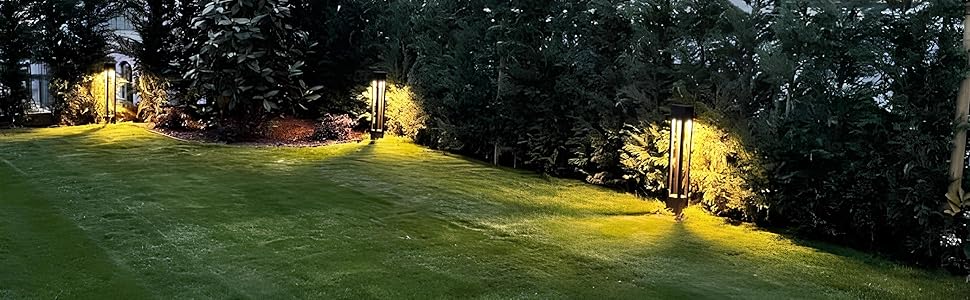 FoneLight Aluminium Landscape Bollard Light – 24” IP65 Modern Outdoor Bollard Lighting Hardwired ...