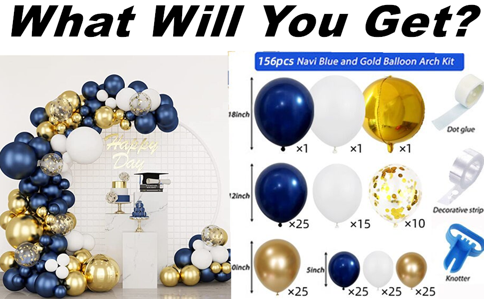 Navy Blue Balloon Garland Kit, 156PCS Balloon Garland Arch Kit with 5-18in Navy Blue White Gold ...