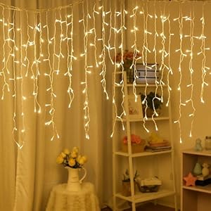 DEPOVOR Christmas LED Icicle Curtain Fairy Lights Outdoor Indoor ...