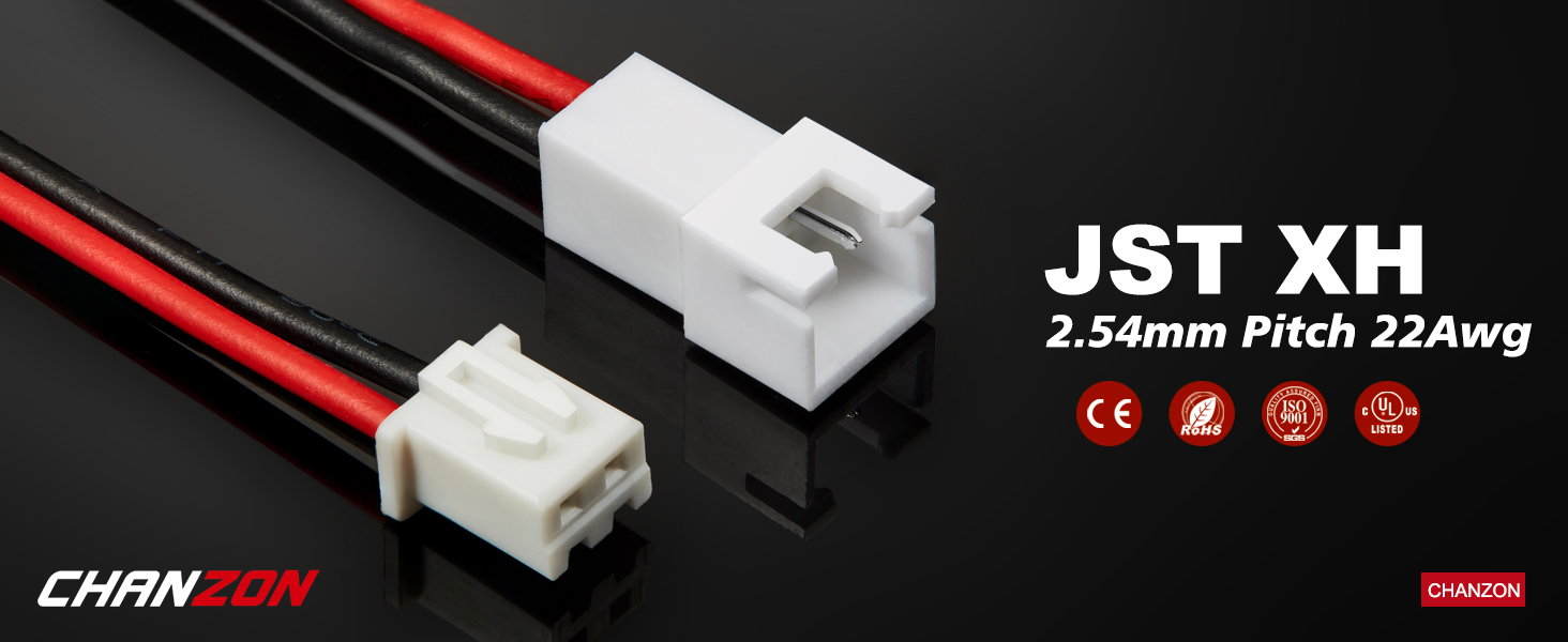 Amazon.com: Chanzon 30 Pairs Jst-XH 2.54mm Pitch 22AWG 2 Pin Plug Connector with 3.94inch(10cm ...