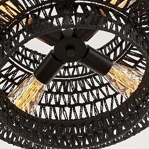 Widluth Hand-Woven Rattan Chandelier Vintage 4-Lights Farmhouse 17.7 ...