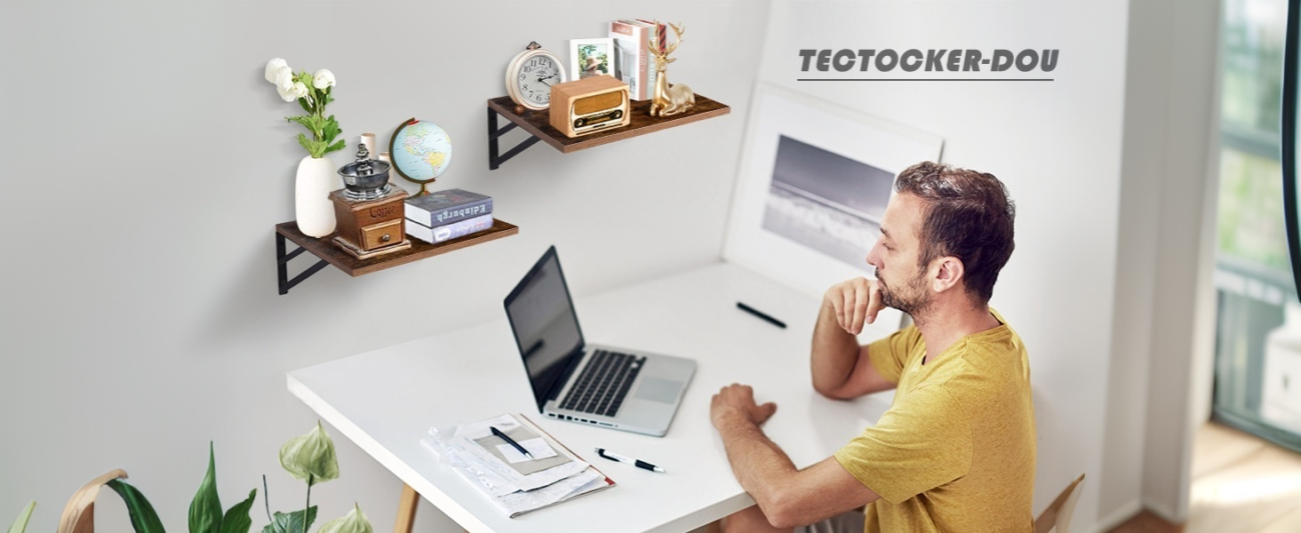 Amazon.com: Tectocker-DOU 2 Pc Deep Floating Shelves ; 12 Inch Deep Wall Mounted Hanging Shelves ...