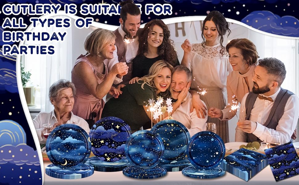 Amazon.com: Starry Night Decorations Tableware,60Pcs Starry Night Party ...